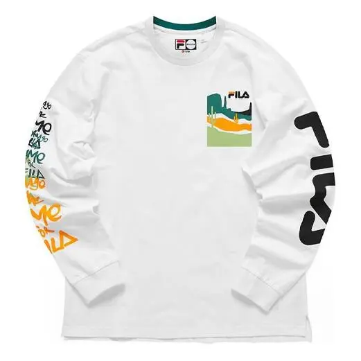FILA FUSION Casual Sports Contrasting Colors Alphabet Loose Long Sleeves - White