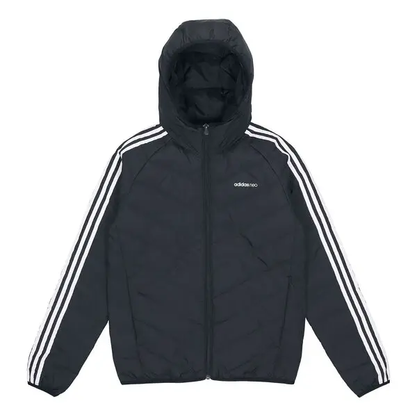 Adidas Neo Quilted Hooded Down Jacket With Logo And Striped Sleeves - Default Color