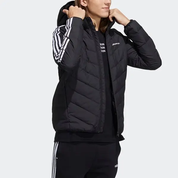 Adidas Neo Quilted Hooded Down Jacket With Logo And Striped Sleeves - Default Color