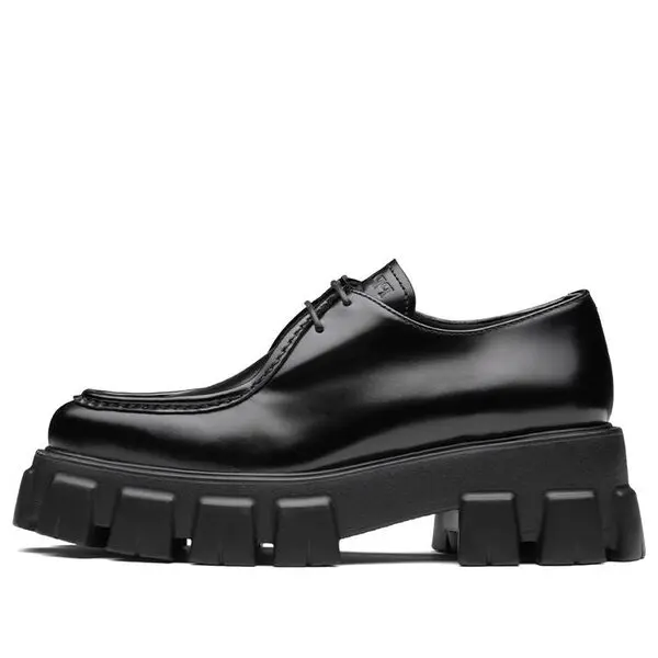 Prada Monolith Pattern Calf Pointy Derby Shoes - Black