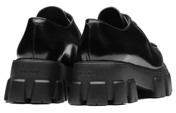 Prada Monolith Pattern Calf Pointy Derby Shoes - Black
