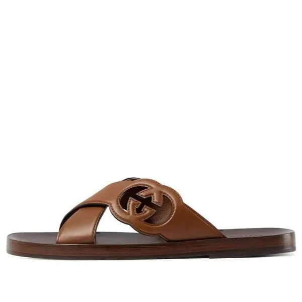 Gucci Side Interlocking G Slide Sandals - Brown