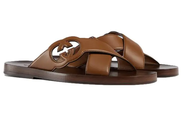 Gucci Side Interlocking G Slide Sandals - Brown