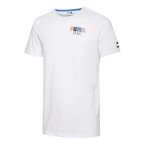 PUMA Multi-color Logo Athleisure Casual Sports Short Sleeve - White