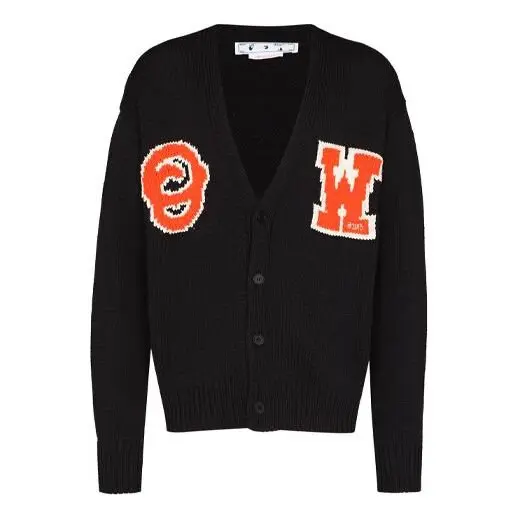 Off-White Logo Intarsia V-neck Cardigan - Black/orange
