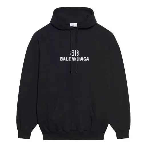 Balenciaga Bb Pixel Fleece Drawstring Hoodie - Black