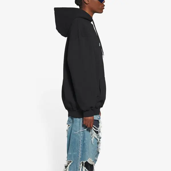 Balenciaga Bb Pixel Fleece Drawstring Hoodie - Black