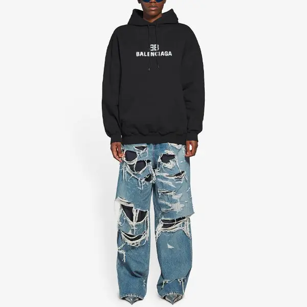 Balenciaga Bb Pixel Fleece Drawstring Hoodie - Black