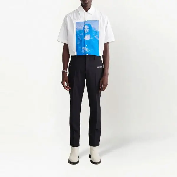 Off-White Solid Color Alphabet Printing Straight-leg Casual Trousers - Default Color