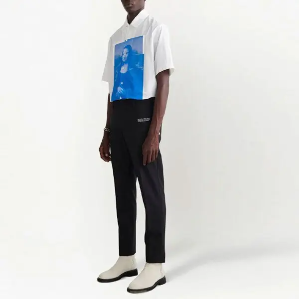 Off-White Solid Color Alphabet Printing Straight-leg Casual Trousers - Default Color