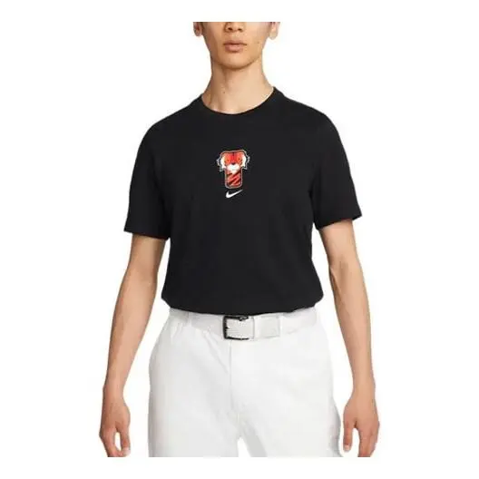 Nike Logo Tiger Head Printing Round Neck Pullover Short Sleeve Black - Default Color