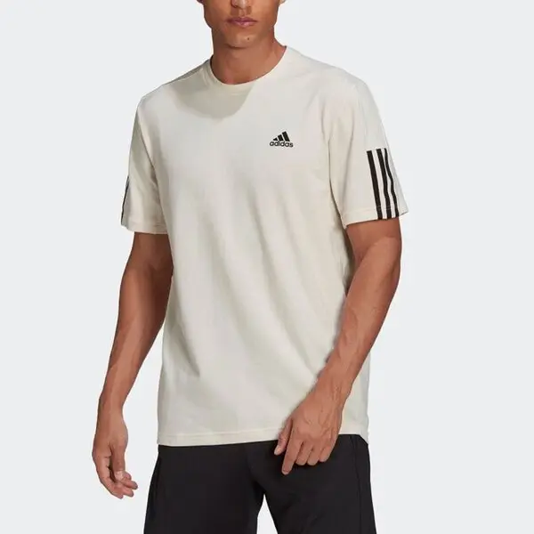 Adidas Logo Printing Solid Color Stripe Casual Short Sleeve White - Multi-color