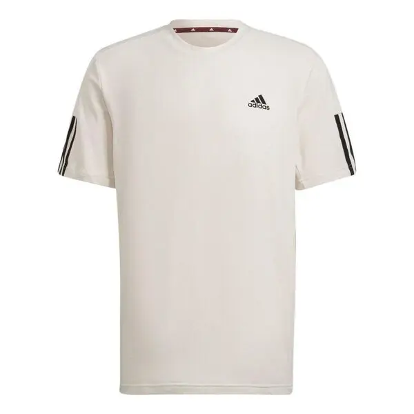 Adidas Logo Printing Solid Color Stripe Casual Short Sleeve White - Multi-color