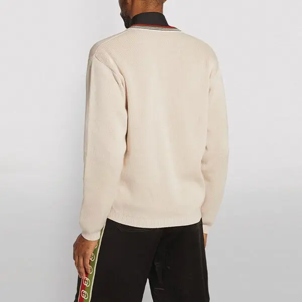 Gucci V-neck Cotton Cardigan With Striped Trim