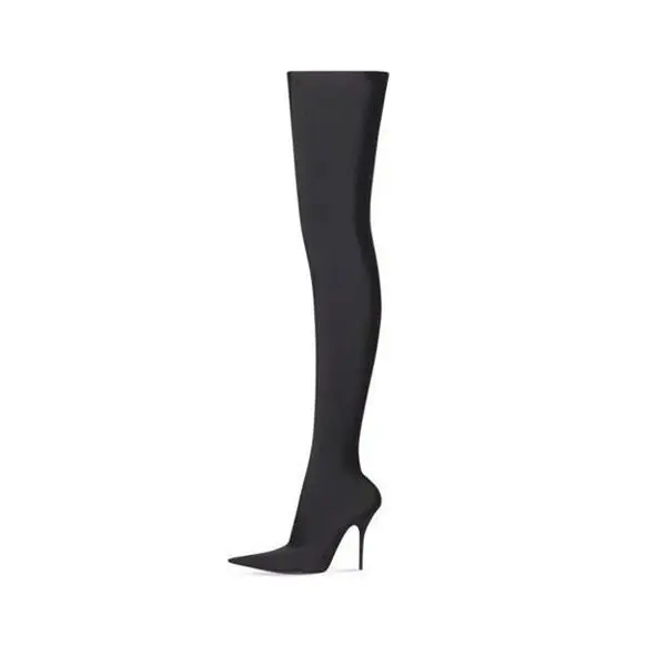 Balenciaga Knife 110mm Matte Spandex Over The Knee Boots - Black