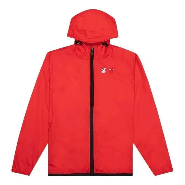 Play Comme Des Garcon Fw25 X K Way Full Zip Hooded Jacket - Red
