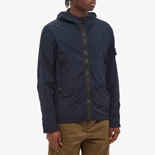 Stone Island Nylon Garment Dyed Hooded Jacket - Navy