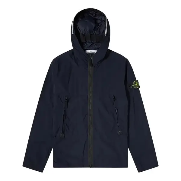 Stone Island Nylon Garment Dyed Hooded Jacket - Navy