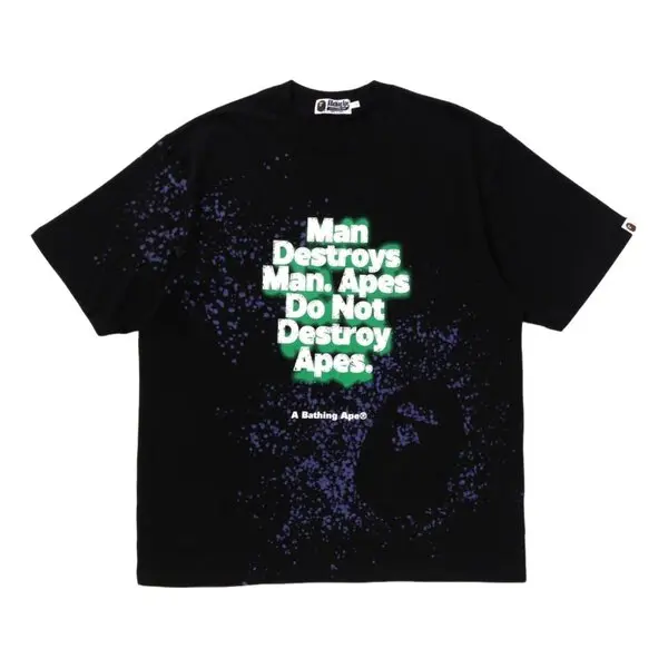 A BATHING APE Spray Print Slogan Relaxed Fit T-shirt - Black