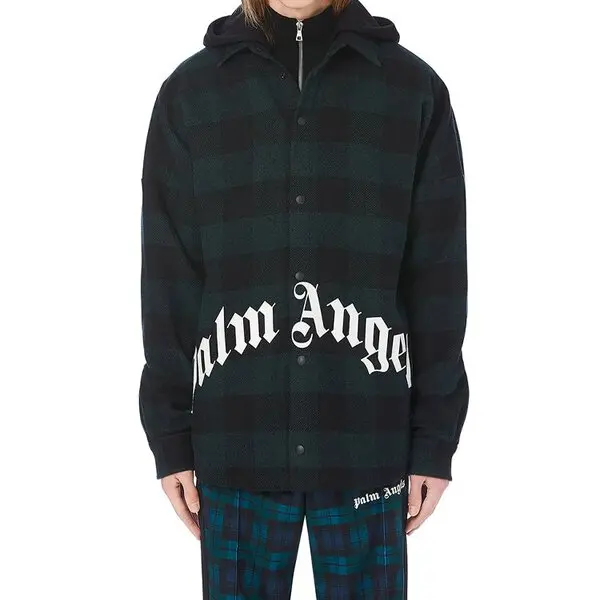 Palm Angels Logo Print Hooded Overshirt Green
