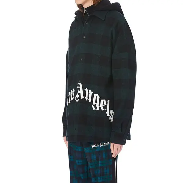 Palm Angels Logo Print Hooded Overshirt Green