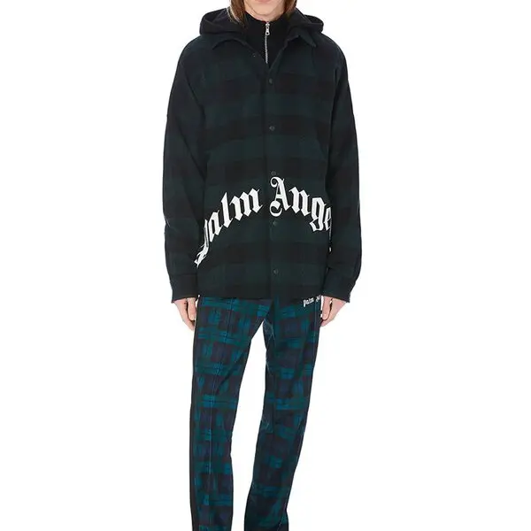 Palm Angels Logo Print Hooded Overshirt Green