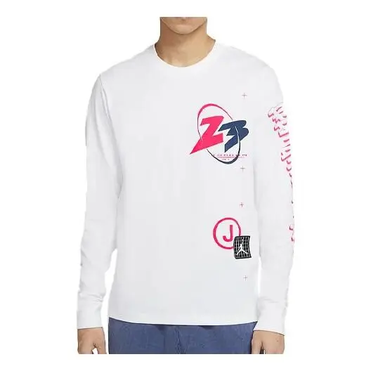 JORDAN 23 Air Printing Casual Sports Round Neck Long Sleeves - White