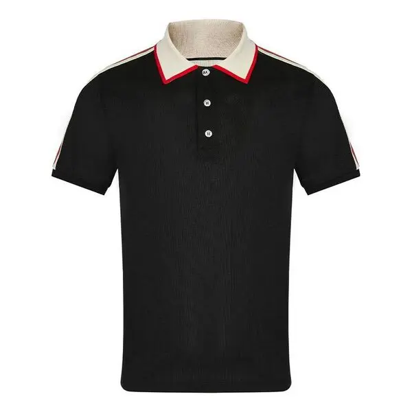 Gucci Striped Logo Short-sleeved Polo Shirt - Black