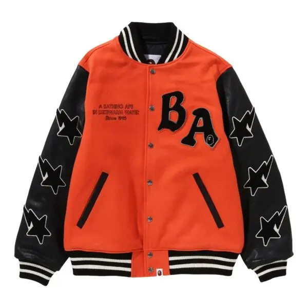 A BATHING APE Relaxed Fit Varsity Jacket - Orange