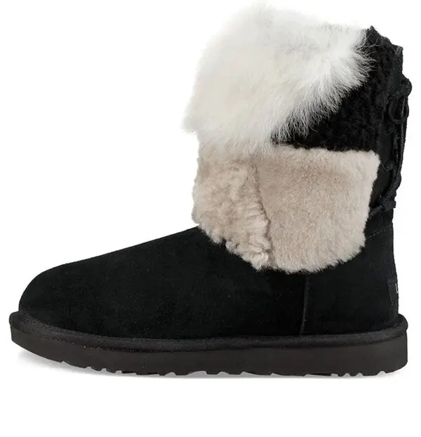 UGG Classic Short Patchwork Fluff Boots - Black