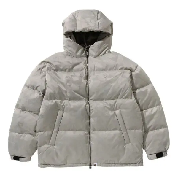 A BATHING APE Solid Camo Jacquard Hooded Down Jacket - Beige