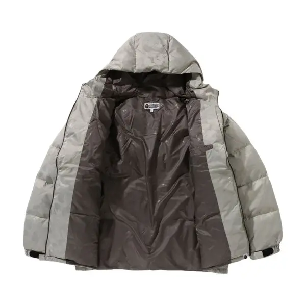 A BATHING APE Solid Camo Jacquard Hooded Down Jacket - Beige