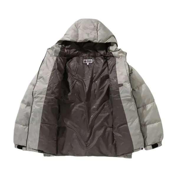 A BATHING APE Solid Camo Jacquard Hooded Down Jacket - Beige