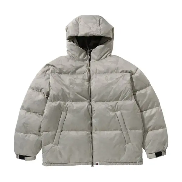A BATHING APE Solid Camo Jacquard Hooded Down Jacket - Beige