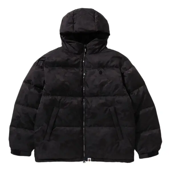 A BATHING APE Solid Camo Jacquard Hooded Puffer Jacket - Black