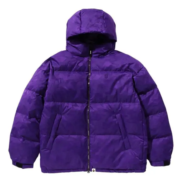 A BATHING APE Solid Camo Jacquard Zip Up Hooded Jacket - Purple