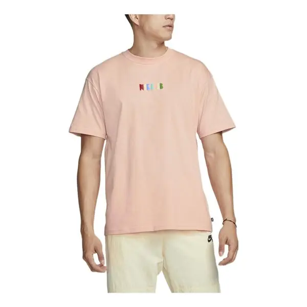 Nike Loose Logo Geometry Pattern Printing Sports Short Sleeve Orange Pink T-shirt - Multi-color