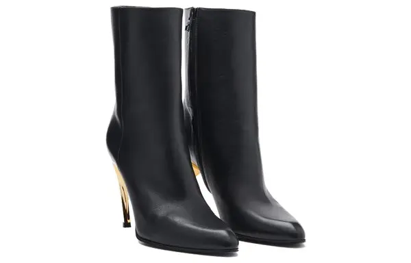 Alexander McQueen Leather Ankle Boots With Sculptural Heel - Black/silver