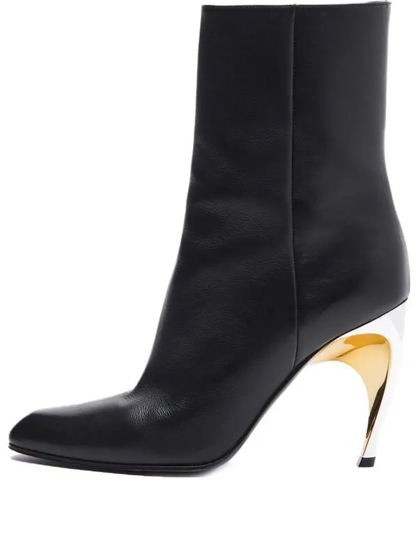 Alexander McQueen Leather Ankle Boots With Sculptural Heel - Black/silver