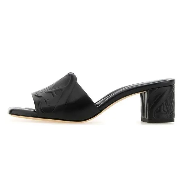 Alexander McQueen Embossed Leather Heeled Sandals - Black