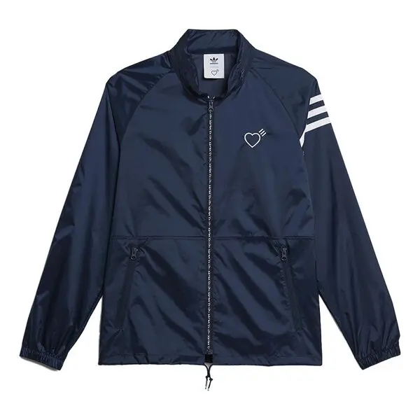 Adidas Originals X Human Made Embroidered Logo Hooded Sports Jacket - Dark Blue