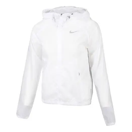 Nike Hooded Running Jacket With Zipper Closure - White