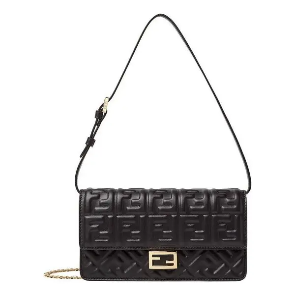 Fendi Baguette Wallet On Chain - Black