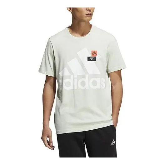 Adidas Logo Printing Round Neck Short Sleeve Green T-shirt