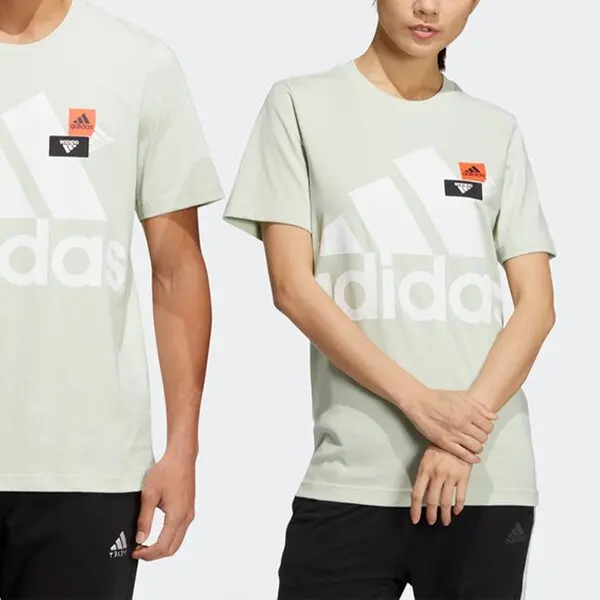 Adidas Logo Printing Round Neck Short Sleeve Green T-shirt
