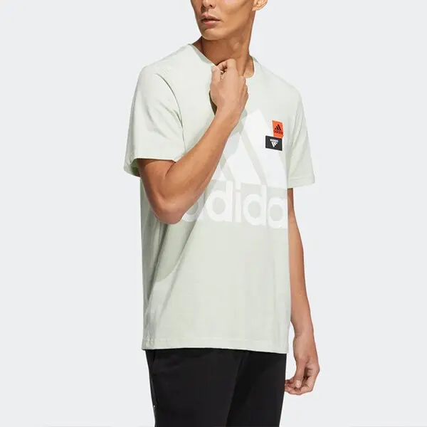 Adidas Logo Printing Round Neck Short Sleeve Green T-shirt