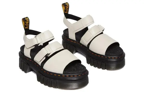 Dr. Martens Ricki Nappa Lux Leather 3-strap Platform Sandals - White/black
