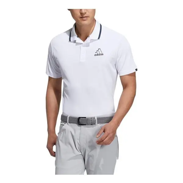 Adidas Solid Color Logo Casual Sports Short Sleeve Polo Shirt White - Multi-color