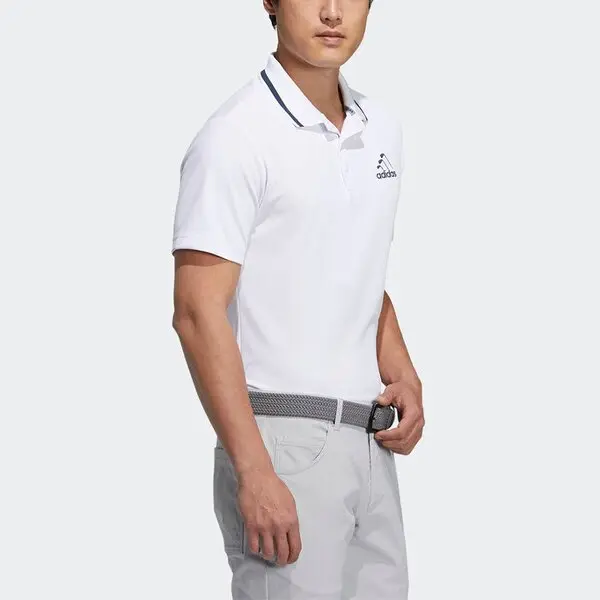 Adidas Solid Color Logo Casual Sports Short Sleeve Polo Shirt White - Multi-color