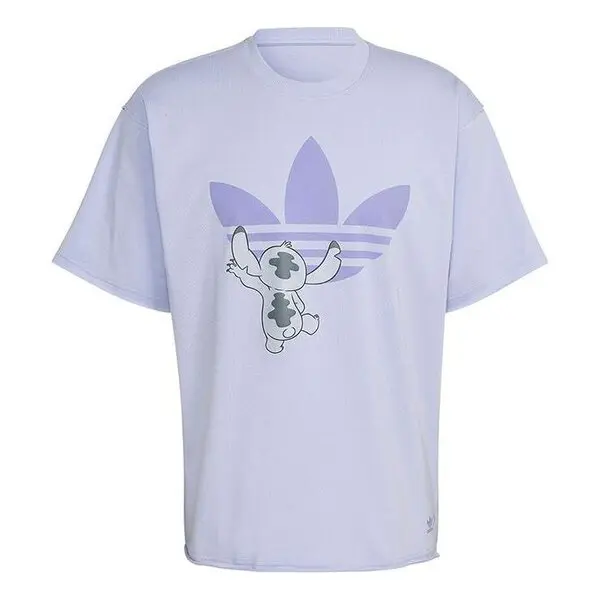 Adidas Originals X Disney Crossover Solid Color Stitch Cartoon Pattern Printing Short Sleeve Lavender T-shirt - Multi-color